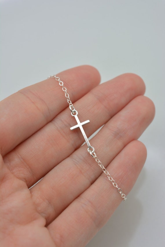 Sterling Silver Cross Bracelet Tiny Cross by TheVioletGoat on Etsy
