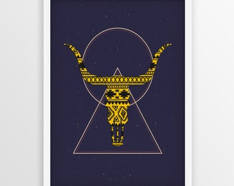 Bull skull print | Etsy