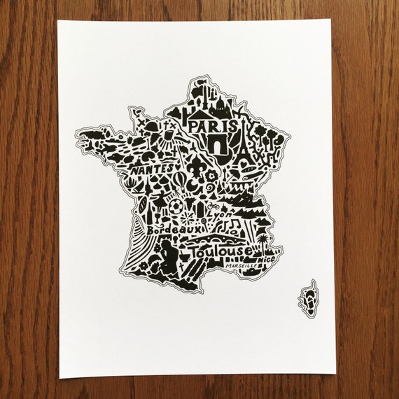 France Map Art Print Signed 8.5 x 11 print of by DanInTheDesert