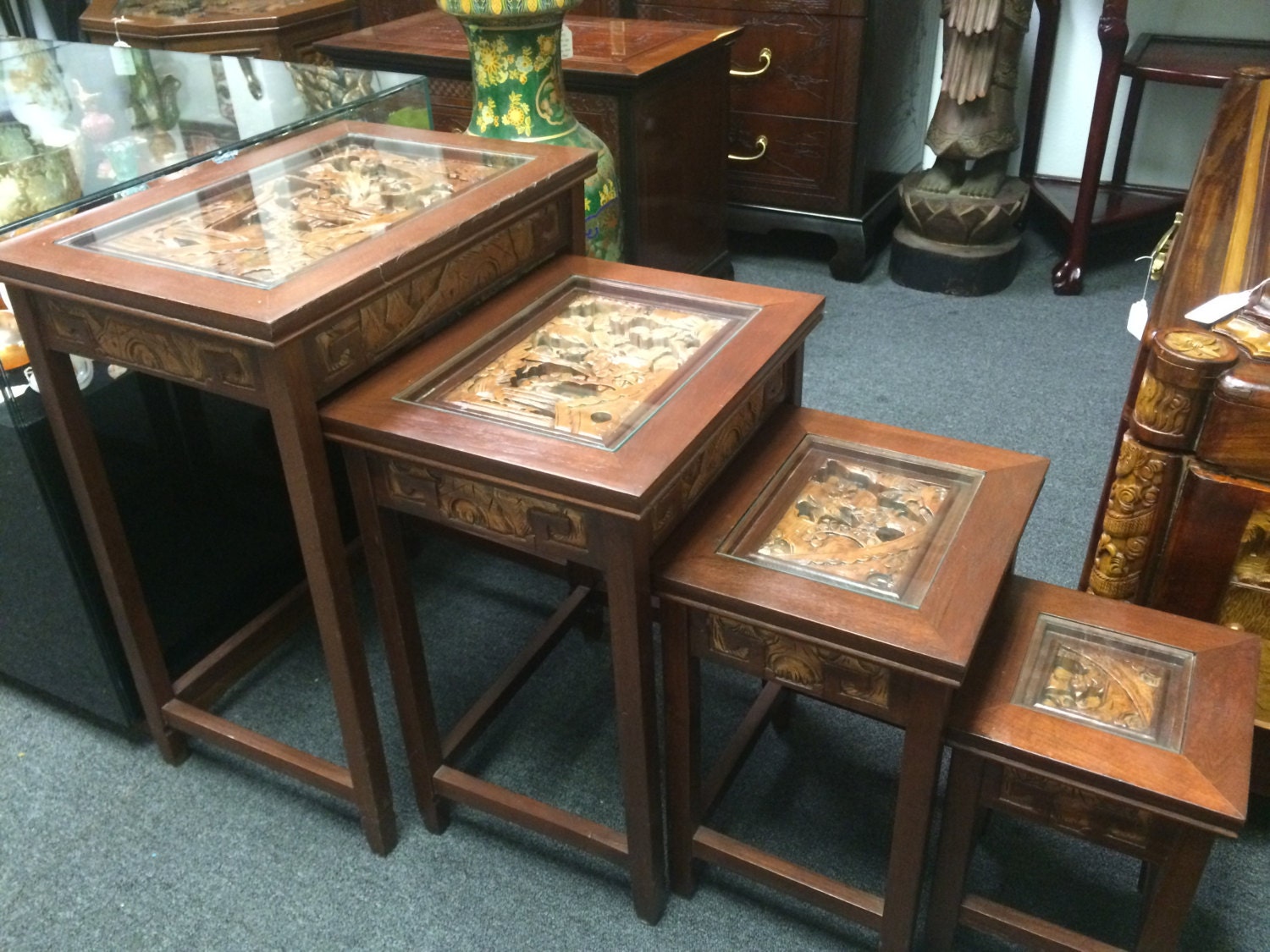 Set of 4 Beautiful Asian Hand-Carved Nesting Tables – Haute Juice