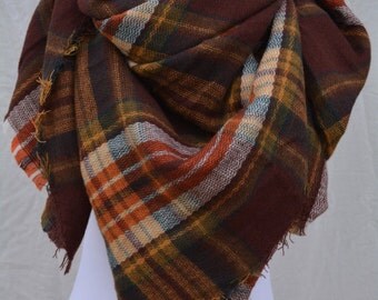 Brown plaid scarf | Etsy