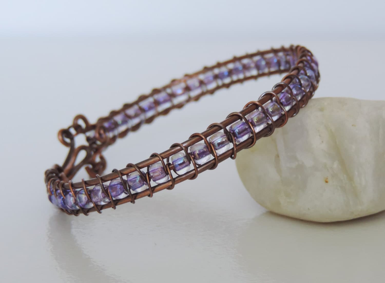 Woven Copper Wire Bracelet Woven Copper And Purple Bead