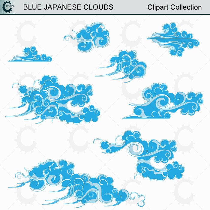 Blue Japanese Clouds Clipart Collection