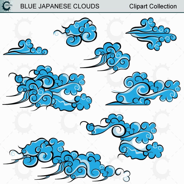 Blue Japanese Clouds Clipart Collection