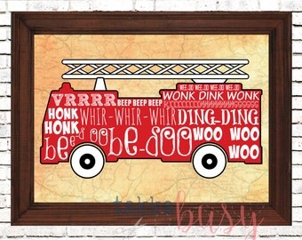 Fire Truck Digital Papers Instant Download Fireman Scrapbook