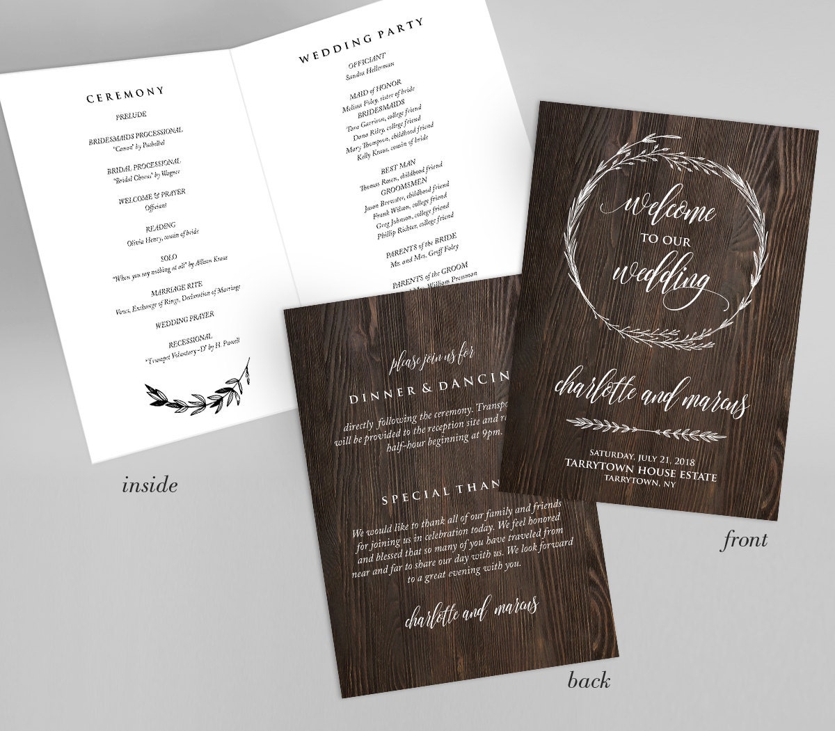 Rustic Wedding Program Template INSTANT DOWNLOAD Printable
