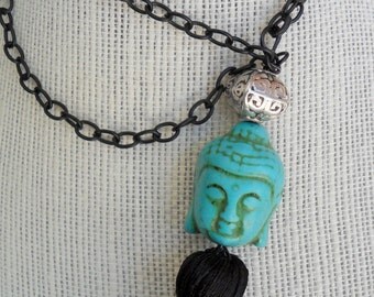 Buddah Necklace in White on flat black chain