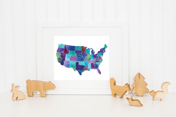 Watercolor United States Map / US Map / United States Map