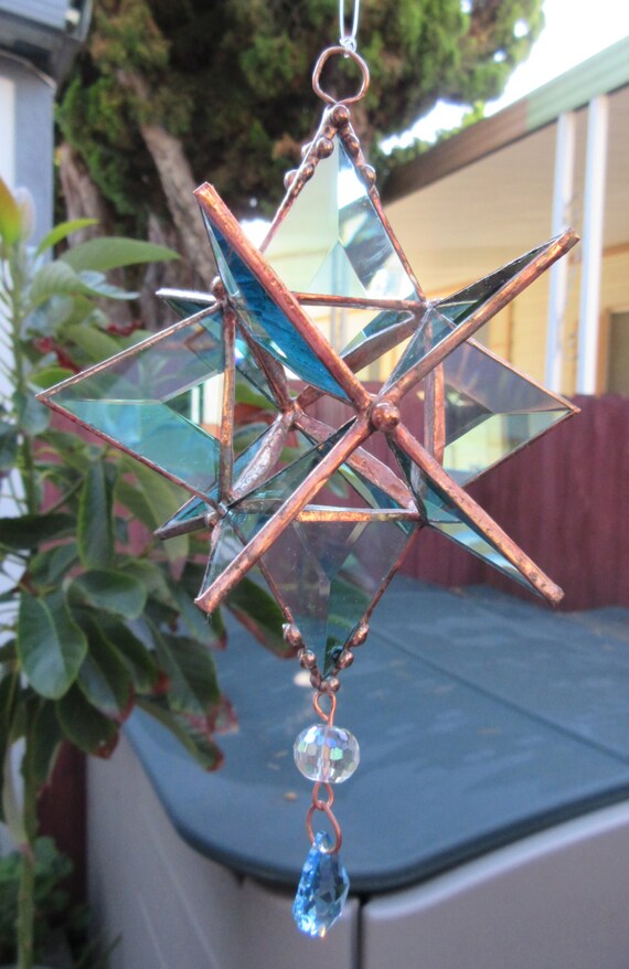 Star 12 Pointed 3-Dimensional Beveled Teal Stained Glass