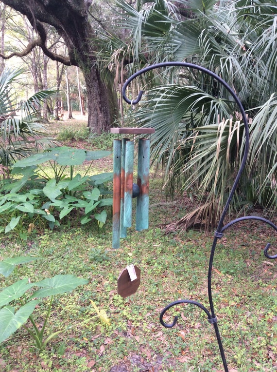 Wind chime Five 1 inch Oxidized and Flame by Chimescopperdesigns