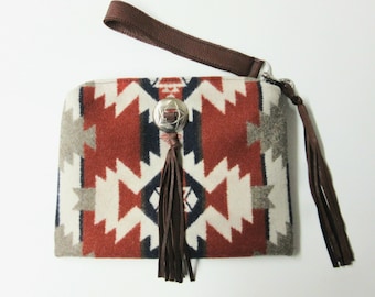 Pendleton Wool Clutch Purse Wrist Bag Camel Rust