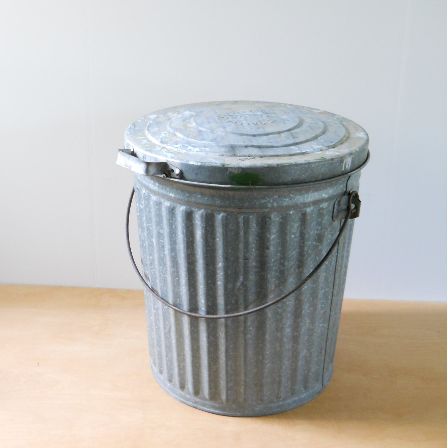 Vintage Reeves Galvanized Trash Can • Industrial Rustic Garbage Can ...