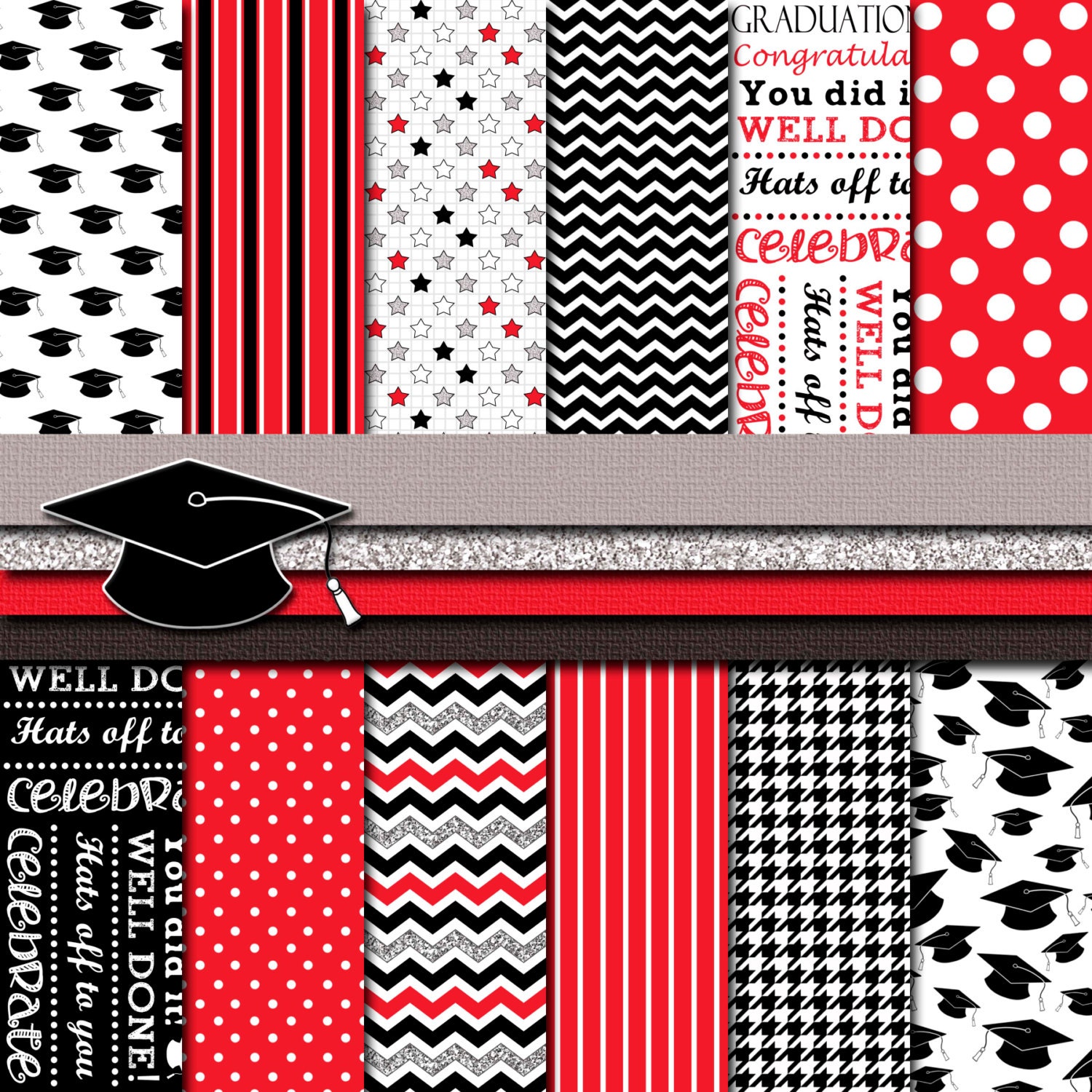 Digital Scrapbook Paper Graduation Day Black and Red 12