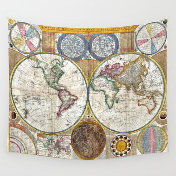 Old World Map Wall Tapestry Vintage Map Large Size Wall Art