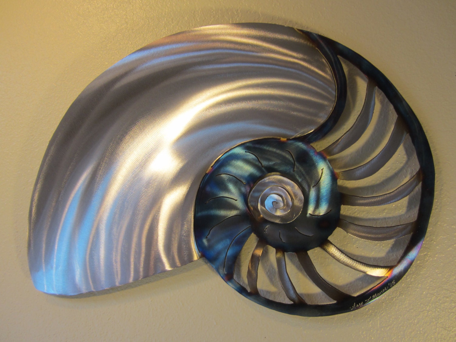 Large Nautilus Sea Shell Metal Ocean Decor Steel Beach Cottage