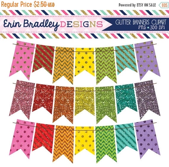 SALE Rainbow Glitter Banners Clipart by ErinBradleyDesigns on Etsy