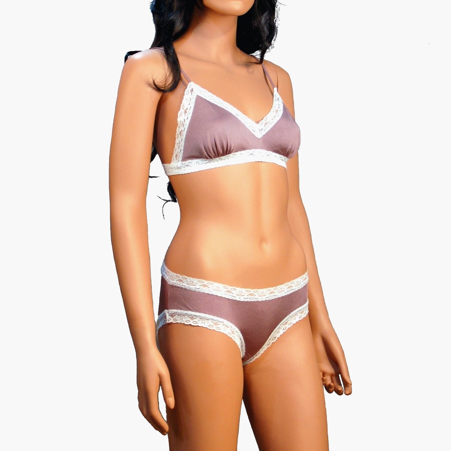 100 Silk Knit Lingerie Set Bra And Brief Purple