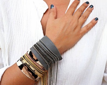 Wide leather cuff | Etsy