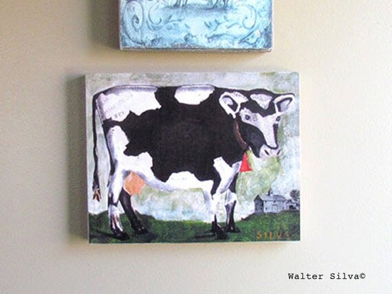 Primitive Cow Wall Art Kitchen Art Cow Folk Art by WalterSilva
