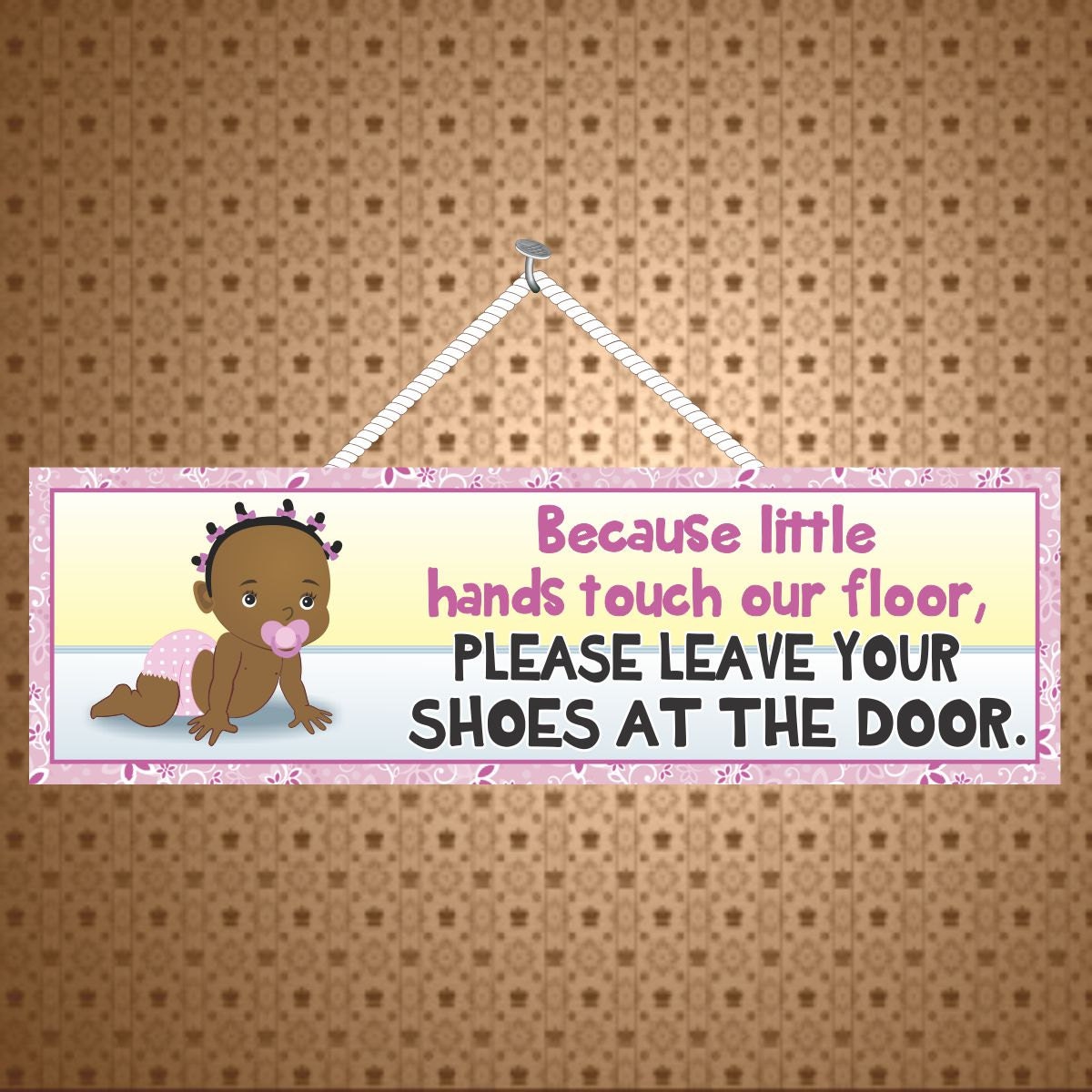Cute Baby Remove Your Shoes Sign with Crawling