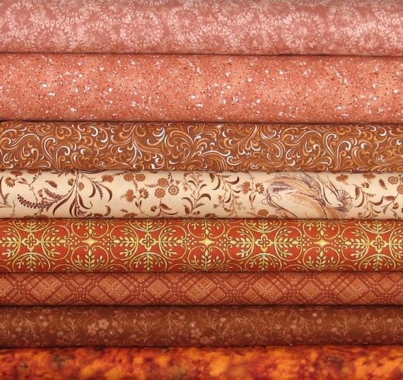 Eight Rust Colored Fat Quarters Bundle Quilt Fabric by fabric406