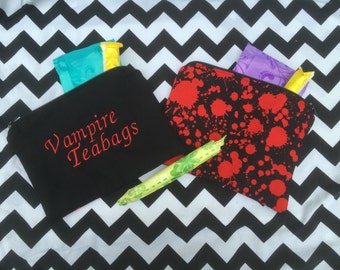 Vampire Tea Bags Tampon & Maxi Pad Bag Zippered Fabric Purse