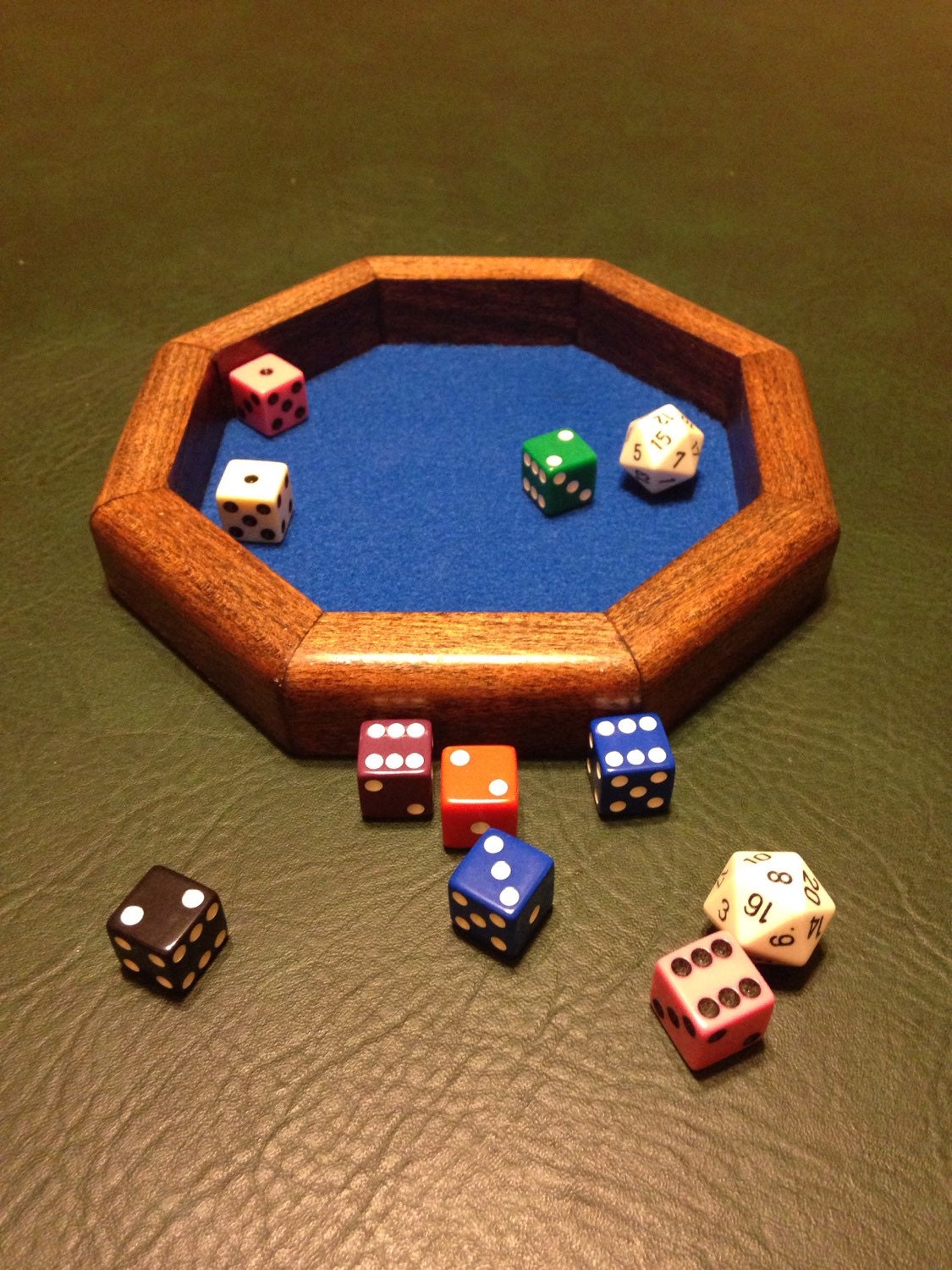 Wooden Octagon Dice Tray with Stain