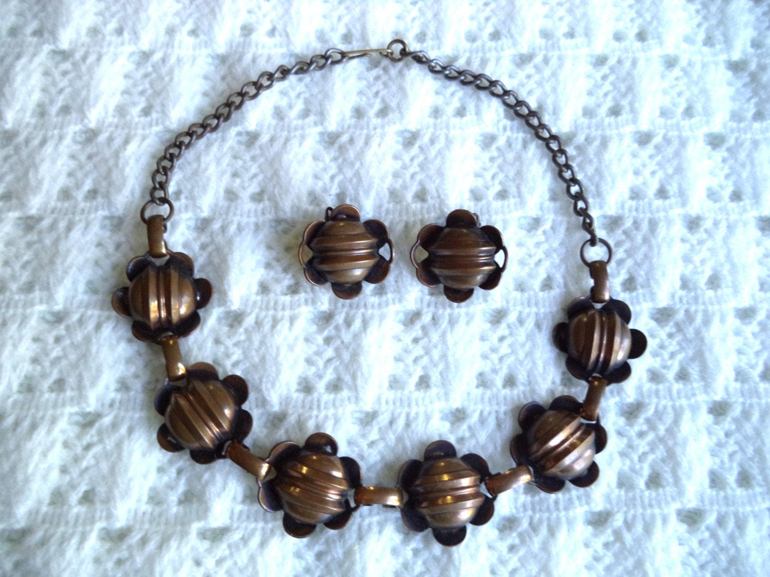 Copper choker/ vintage copper choker necklace with flowers/ set of ...