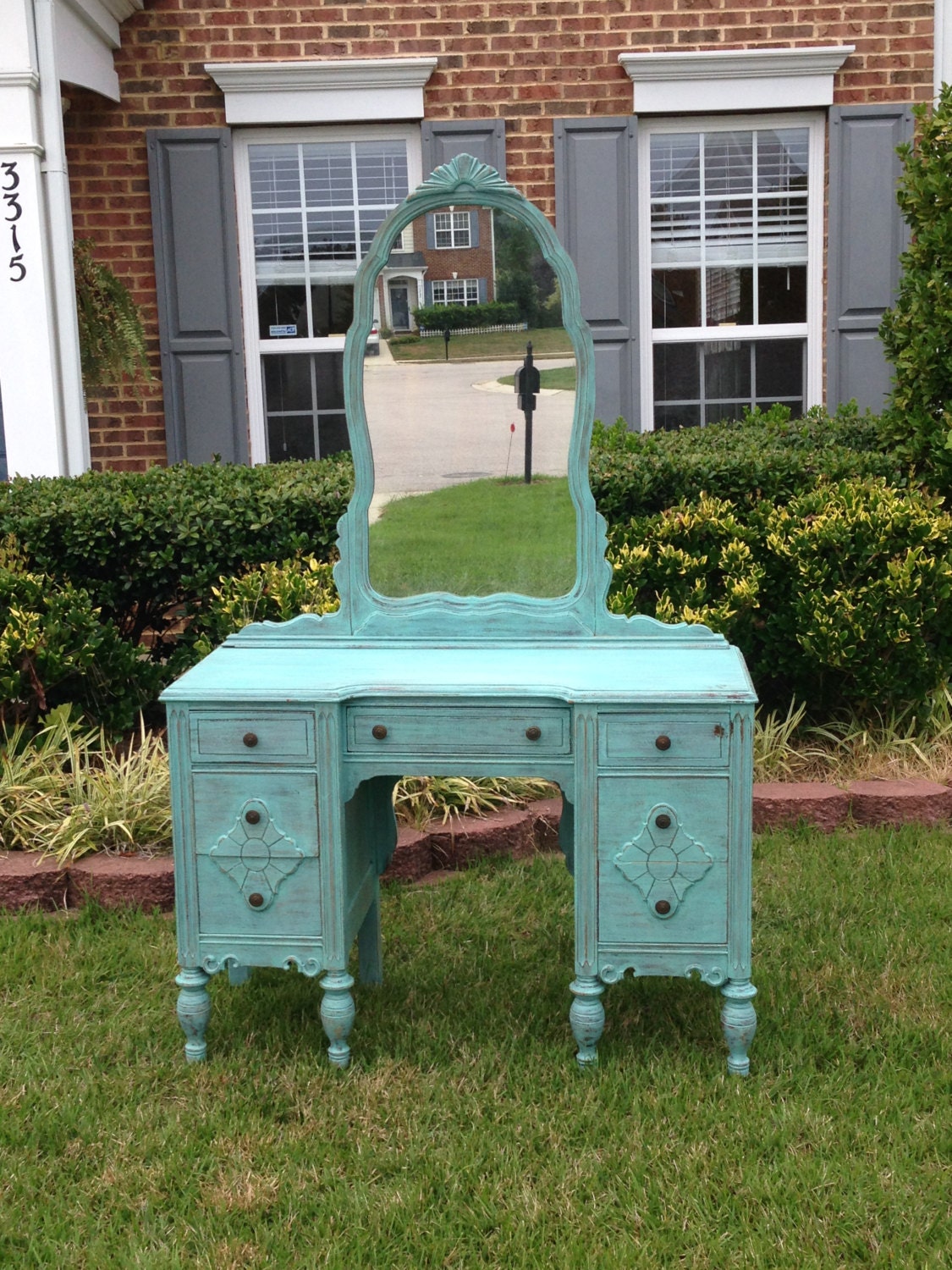 Chic and Shabby Beachy Aqua Vanity / Dressing Table / Desk – Haute Juice