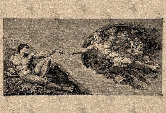 Vintage image The Creation of Adam Retro drawing picture