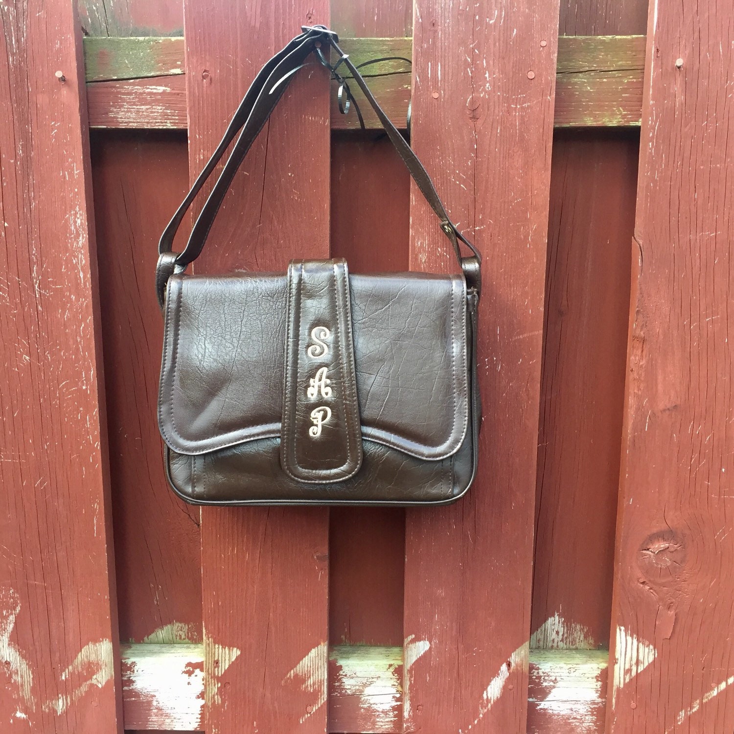 Vintage Monogrammed Purse Brown Personalized Handbag With Memo