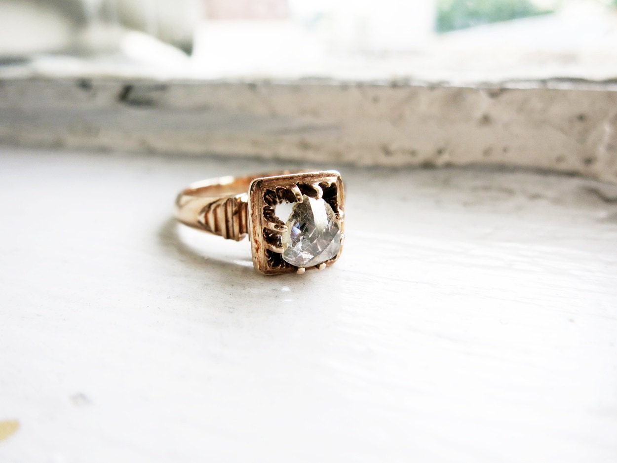 Antique 8K Rose Gold Rough-cut Diamond Engagement Ring from the ...