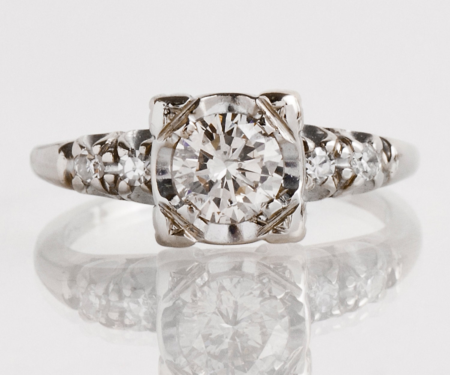 Vintage Engagement Ring Vintage 1940s 14k White Gold Diamond