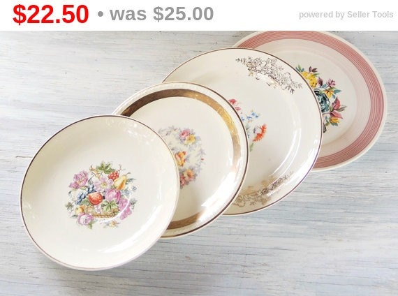 Vintage Mismatched Shabby Cottage Style Plates Set of 4, Dessert Plates ...
