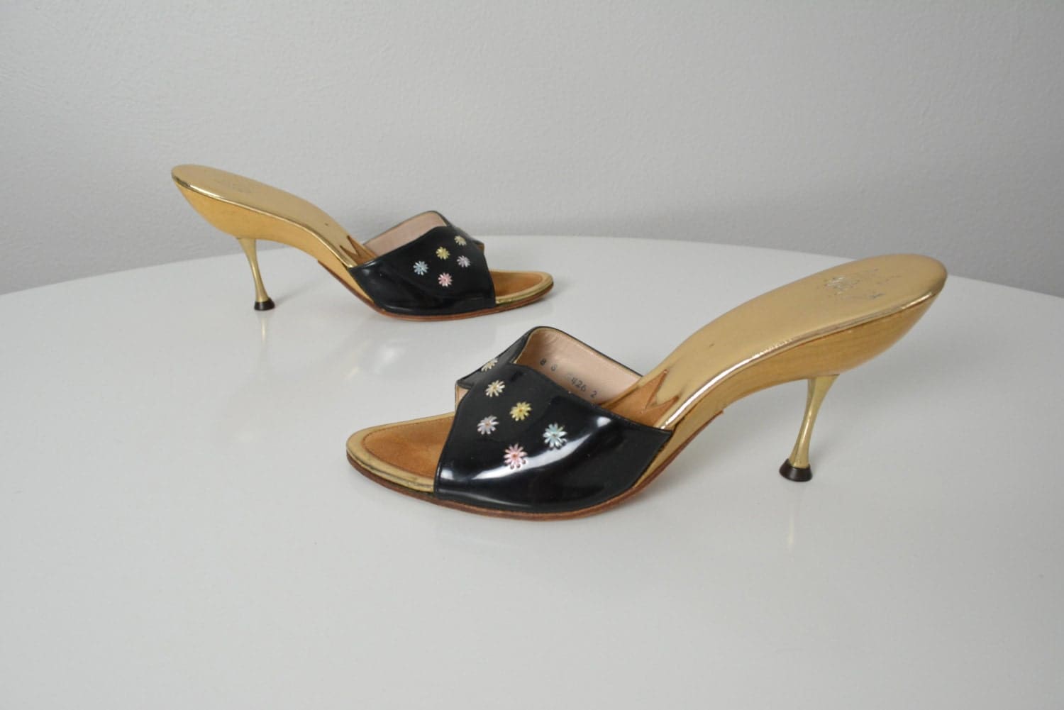 Vintage 1950s 1960s Mules Metal Spike Heels by littlestarsvintage