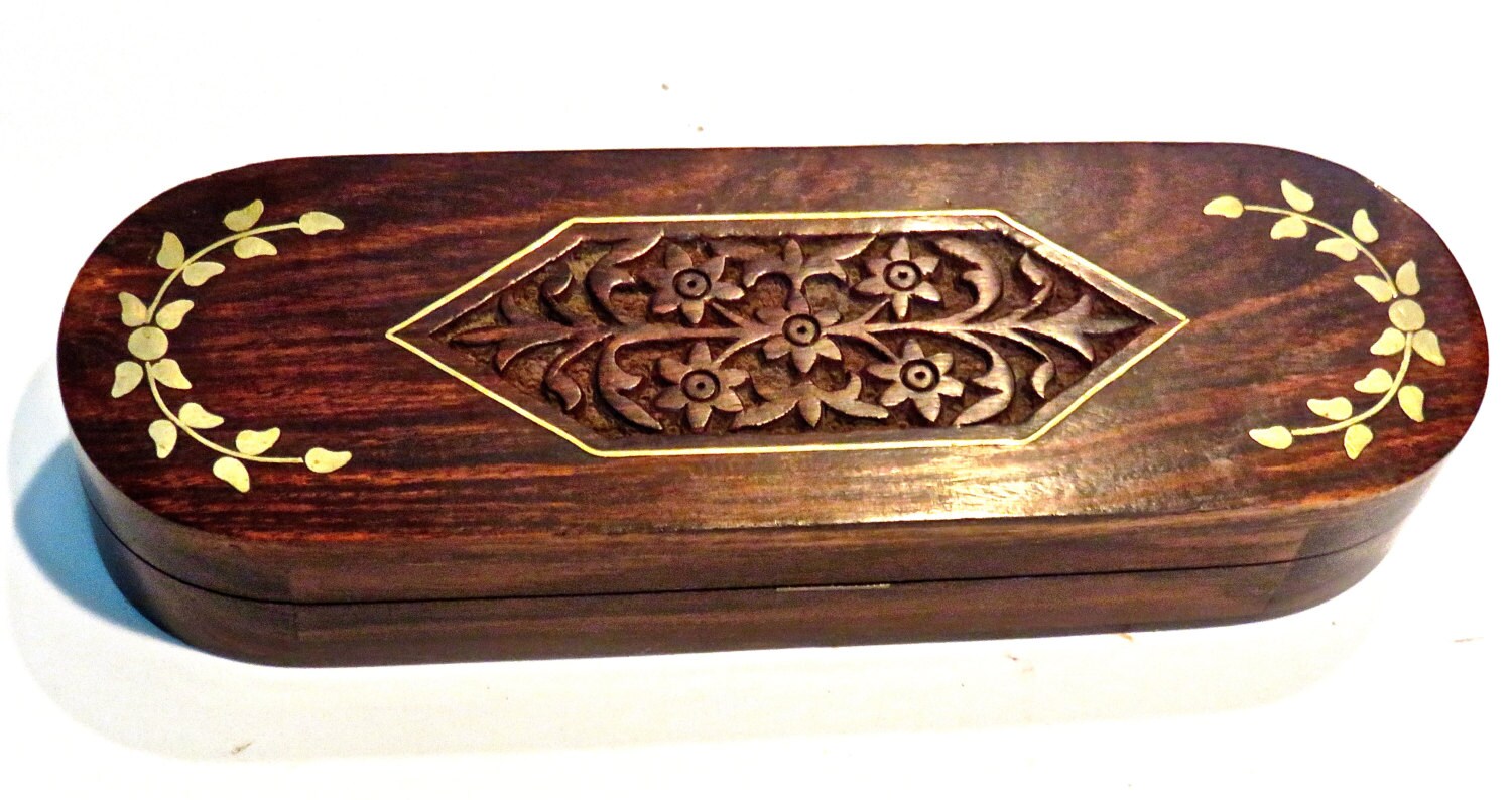 Box Carved Rosewood and Brass Inlay, Rectangle Trinket Box, – Haute Juice