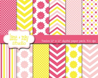 digital scrapbook papers pink kelly green and navy by laneandmay