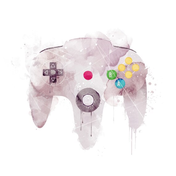 Nintendo Controllers Art Print Video Game Poster Watercolor