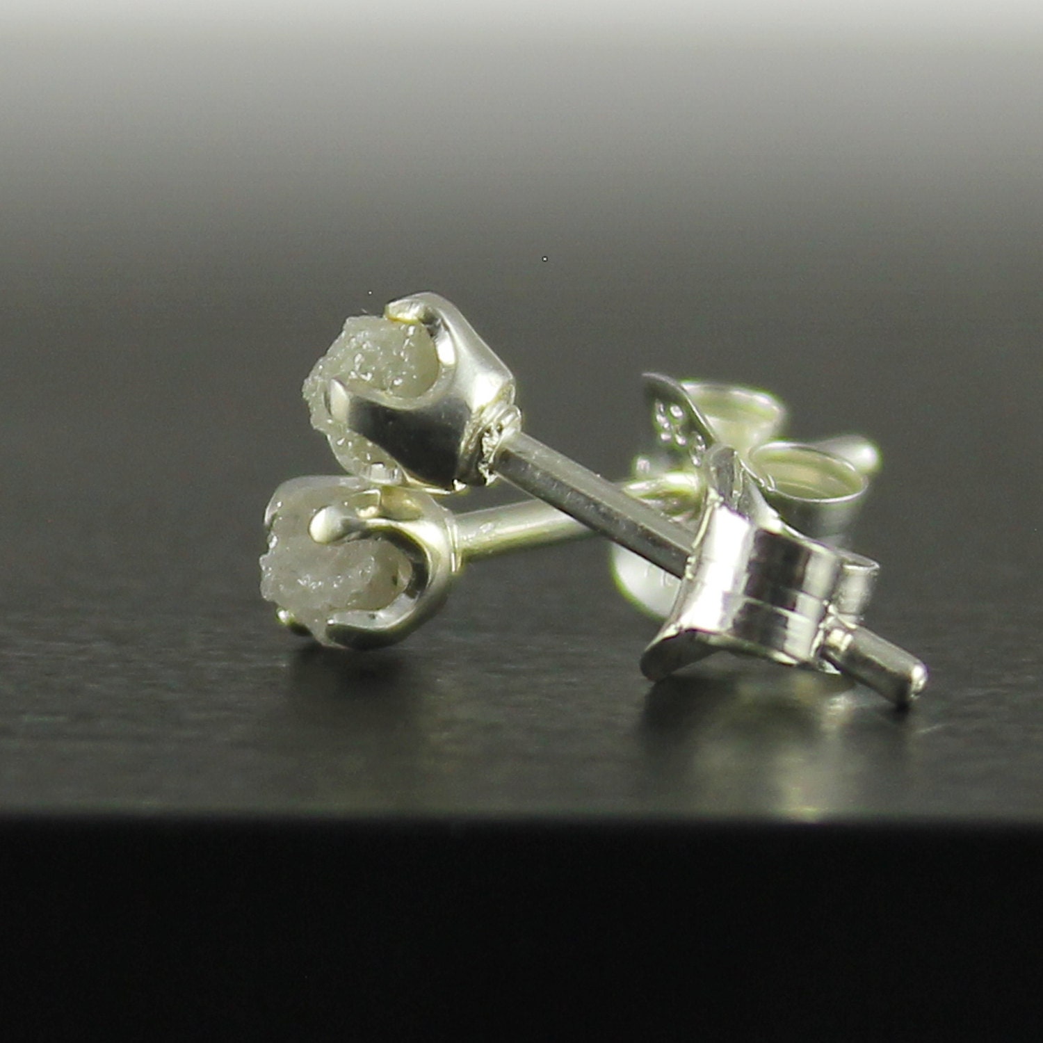 White Diamond Ear Studs 3mm Tiny Post Earrings Four Prongs