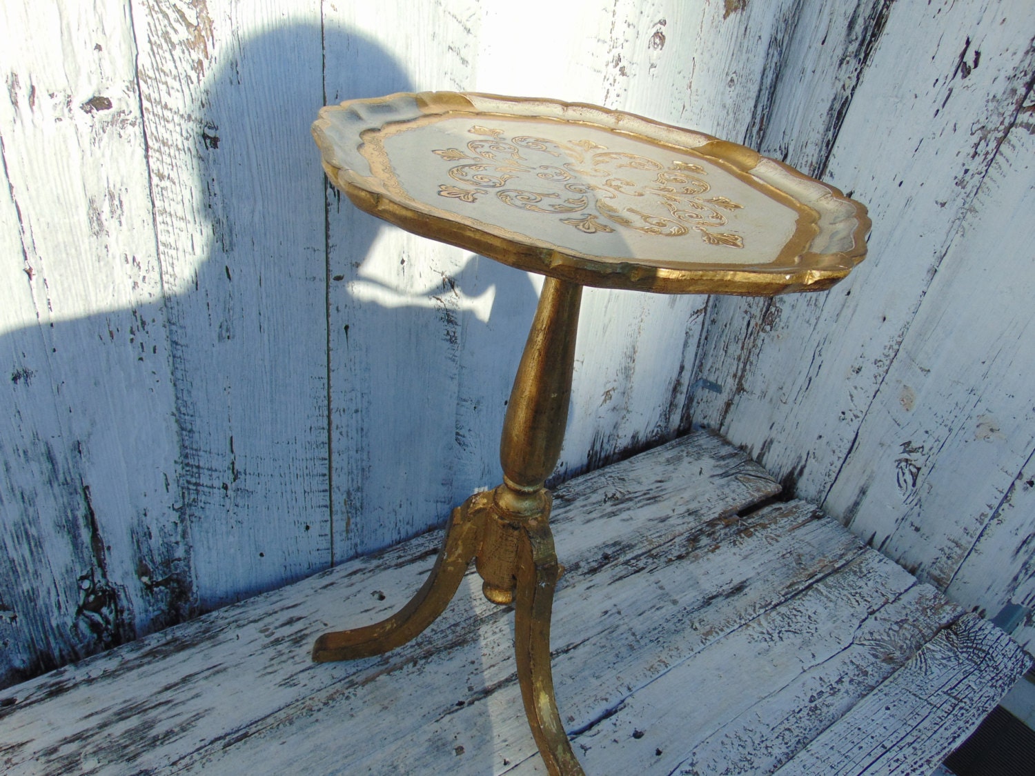 Antique Vintage Florentine Wooden Barbola Shabby Table Chic Tray Gold ...