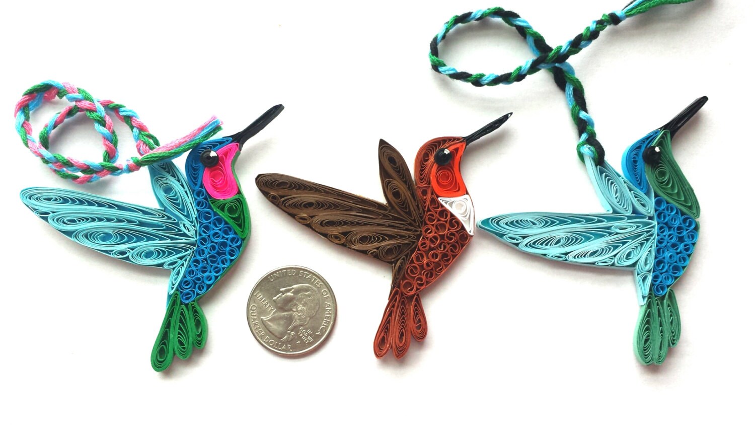 Quilled Hummingbirds charm Hummingbird mobile Hummingbird