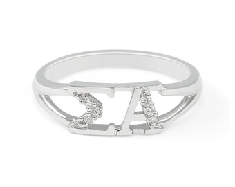 Alpha Delta Pi Sterling Silver Ring set with simulated