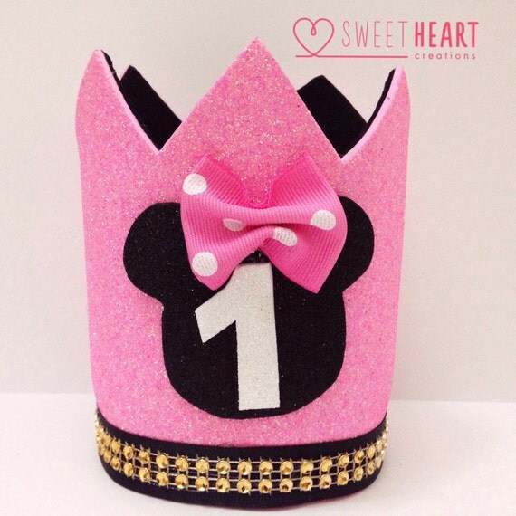 Pink Minnie Mouse Birthday Crown Minnie Mouse by SweetHeartOnEtsy
