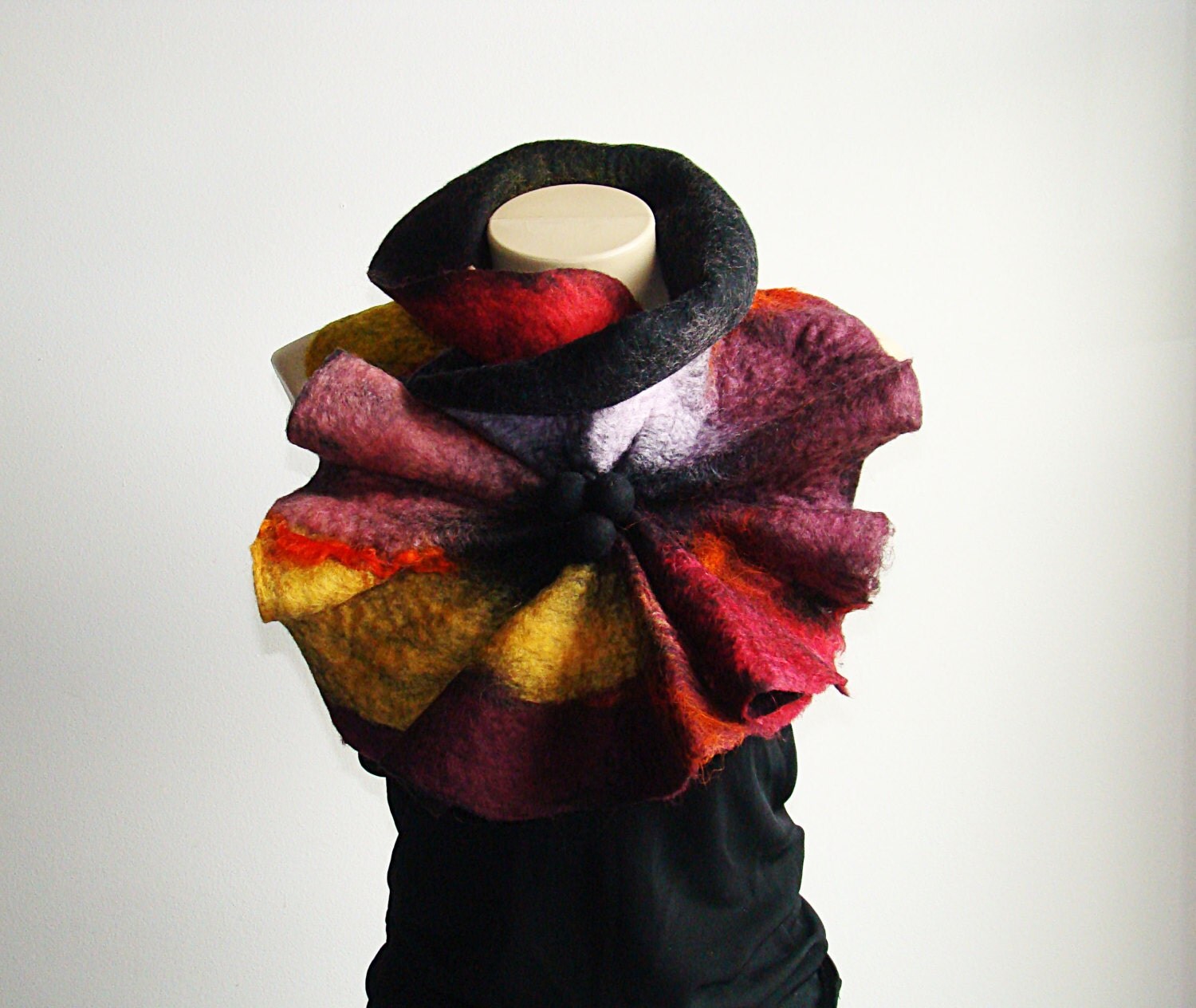 Multicolored Wool Felted Scarf Chunky Cozy Scarf by NataliyaMalik