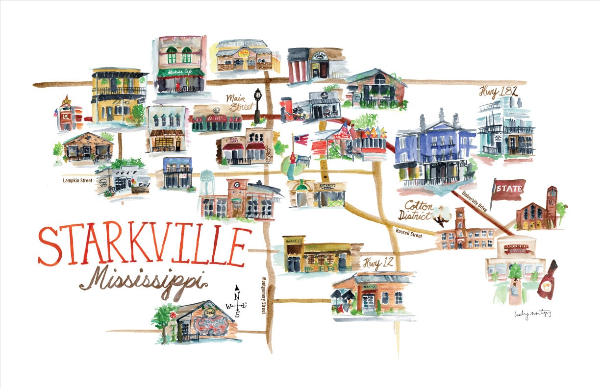 Starkville Mississippi Culinary Map 11 x 17 print