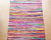 100% Fair Trade Indian Woven Thick Rag Rug Chindi Hippie Boho Stripey ...