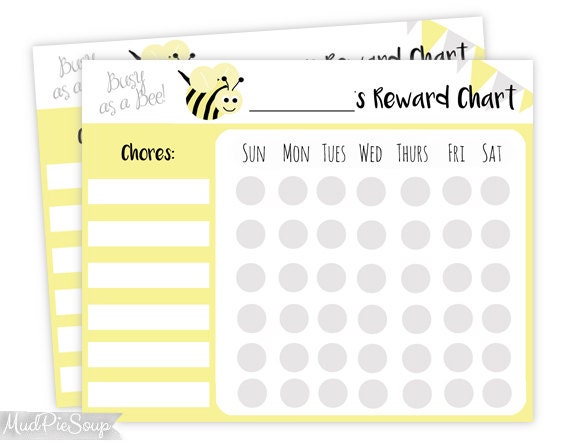 Items similar to Reward Chart Weekly Chores Kids Printable - Busy Bee ...