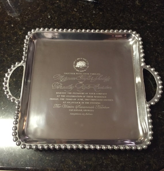 engraved tray engraved wedding invitation by PersonallyYoursbyCA