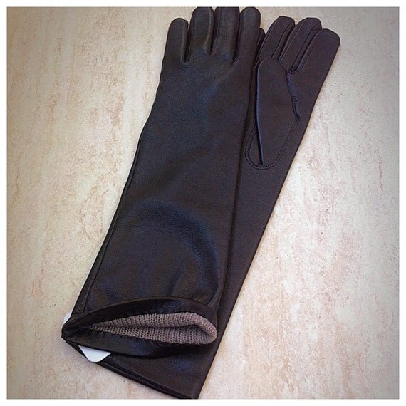 Women's elegant and classic long leather gloves warm and