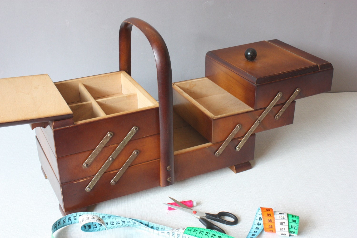 Sewing box wood shabby, tailors storage box wooden, Germany Vintage 50s ...